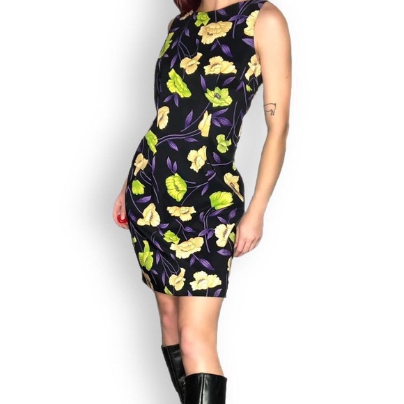 Dresses | Vintage 9s Neon Floral Mini Mod Dress | Poshmark
